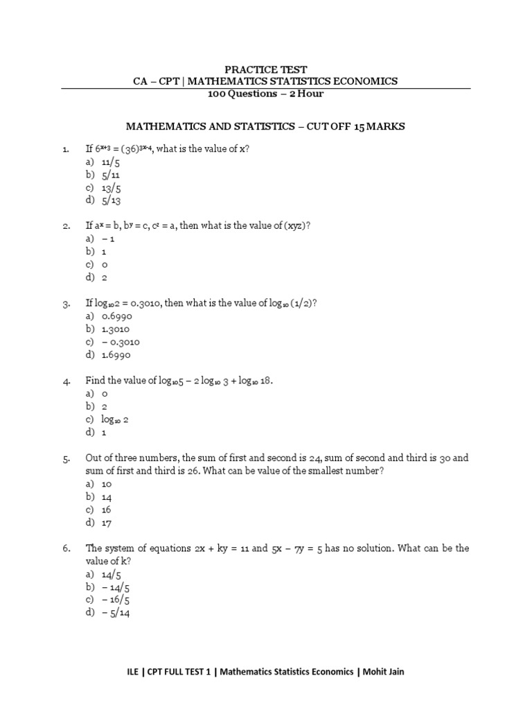 CA CPT Practice Test (Maths + Economics) | Download Free PDF | Monopoly ...