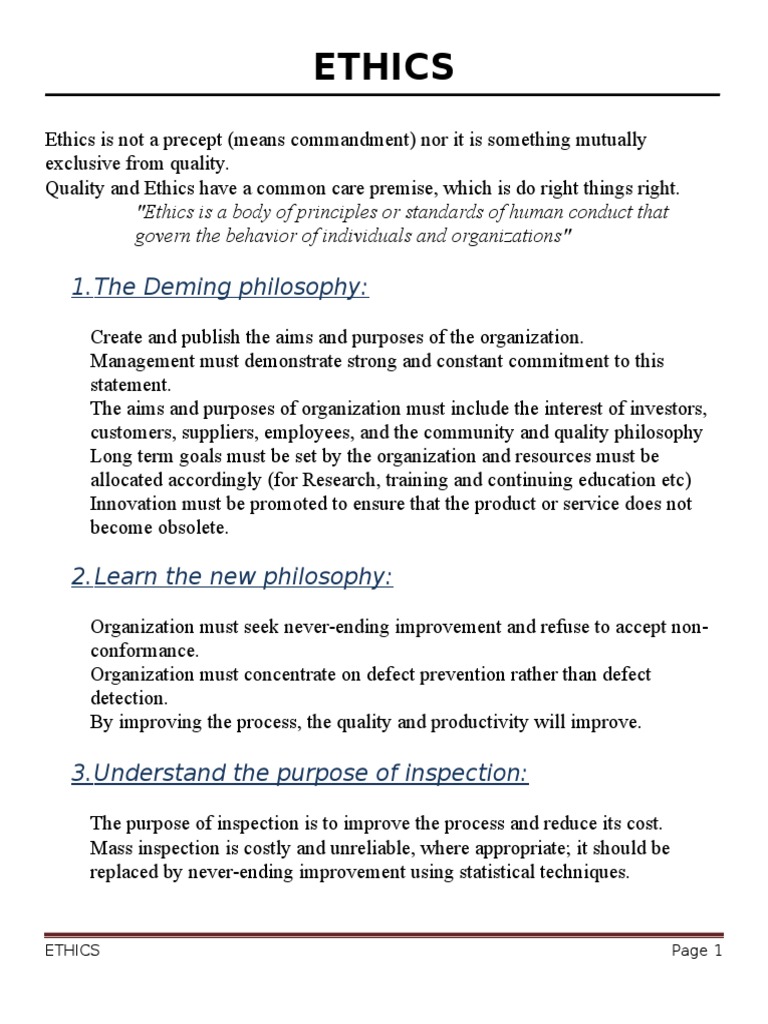Handout No. 5 Ethics | PDF | Quality (Business) | Supply Chain