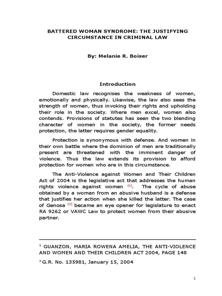 Battered Woman Syndrome The Justifying C | PDF | Domestic Violence ...