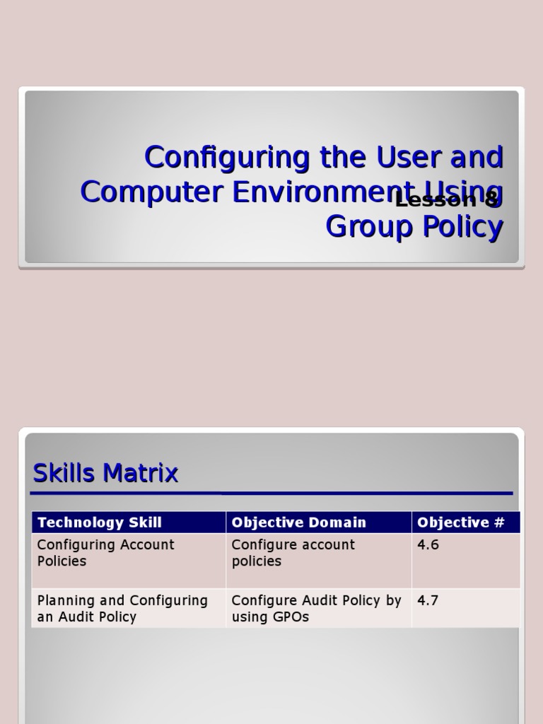 Configuring The User and Computer Environment Using Group Policy | PDF | Group Policy | Computer ...