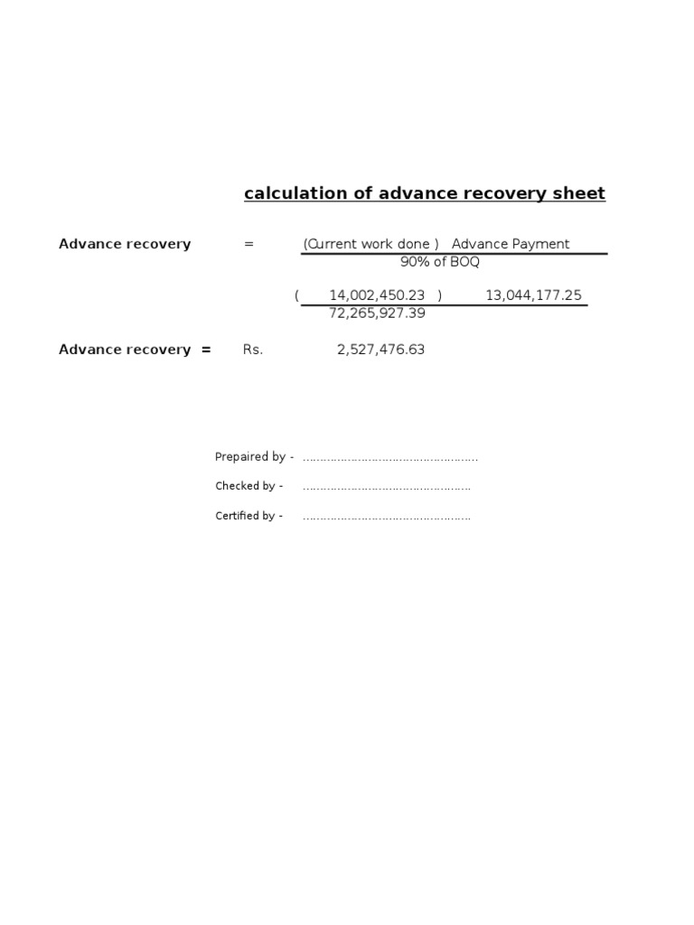Calculation of Advance Recovery | PDF