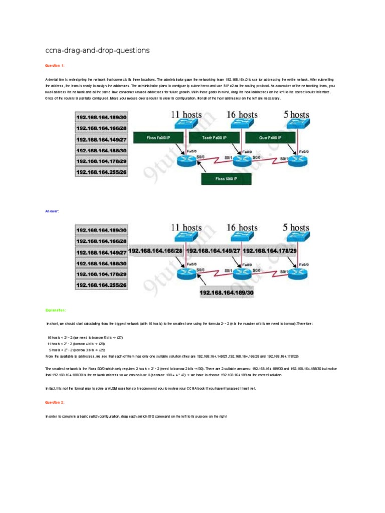 Ccna Drag and Drop Questions | Download Free PDF | Ip Address | Router (Computing)