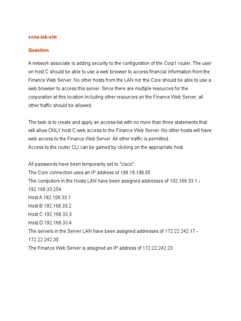 Ccna-Lab-Sim (CCNA Access List Sim 2) | PDF | World Wide Web | Internet & Web
