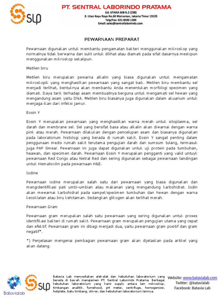 Jenis Pewarnaan Preparat | PDF | Memasak, Makanan, & Anggur