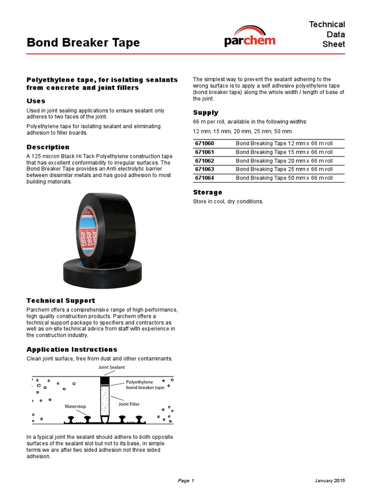 Bond Breaker Tape TDS | Adhesion | Polyethylene