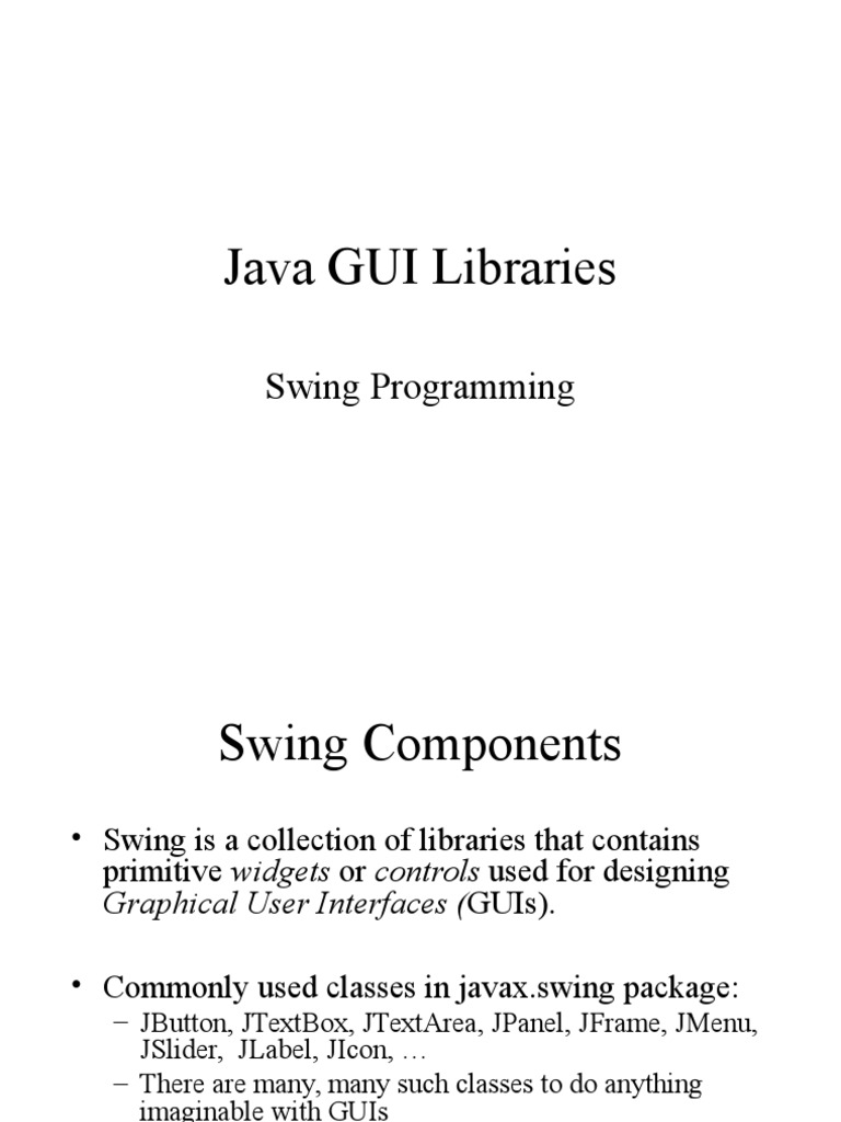 Java Gui Libraries Swing Programming Pdf Object Oriented Programming Software Engineering 5012