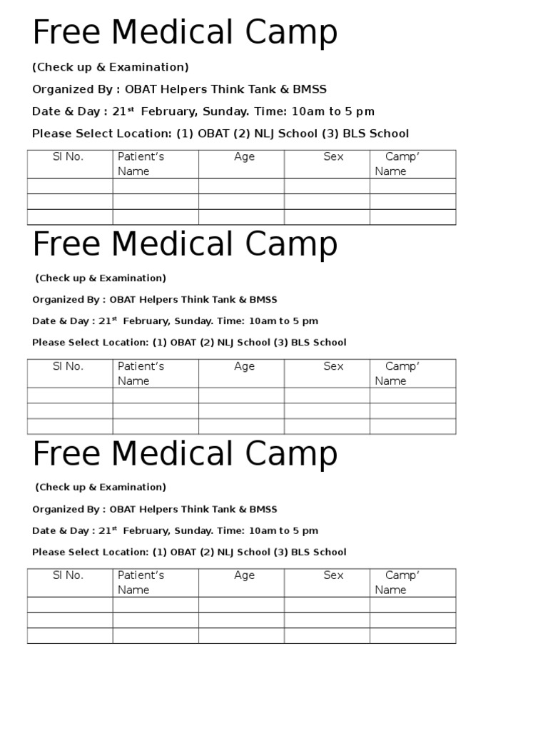 Free Medical Camp on February 21 | PDF | Sports & Recreation