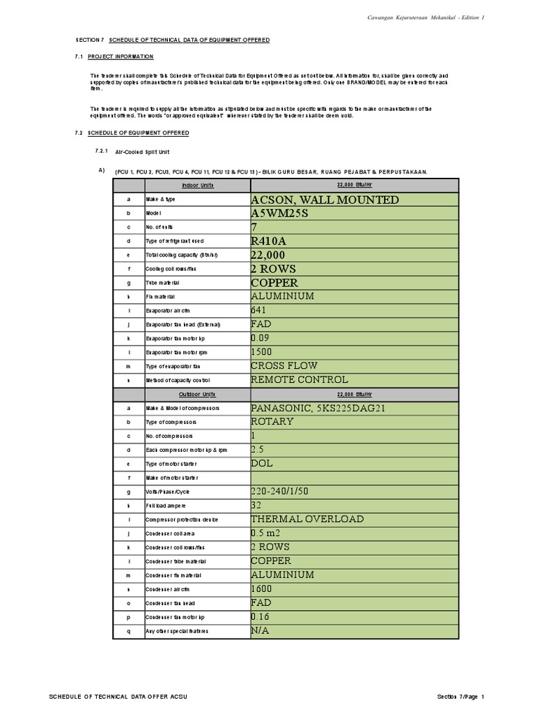 Section 7 - Schedule of Technical Data Offer Acsu2 | PDF