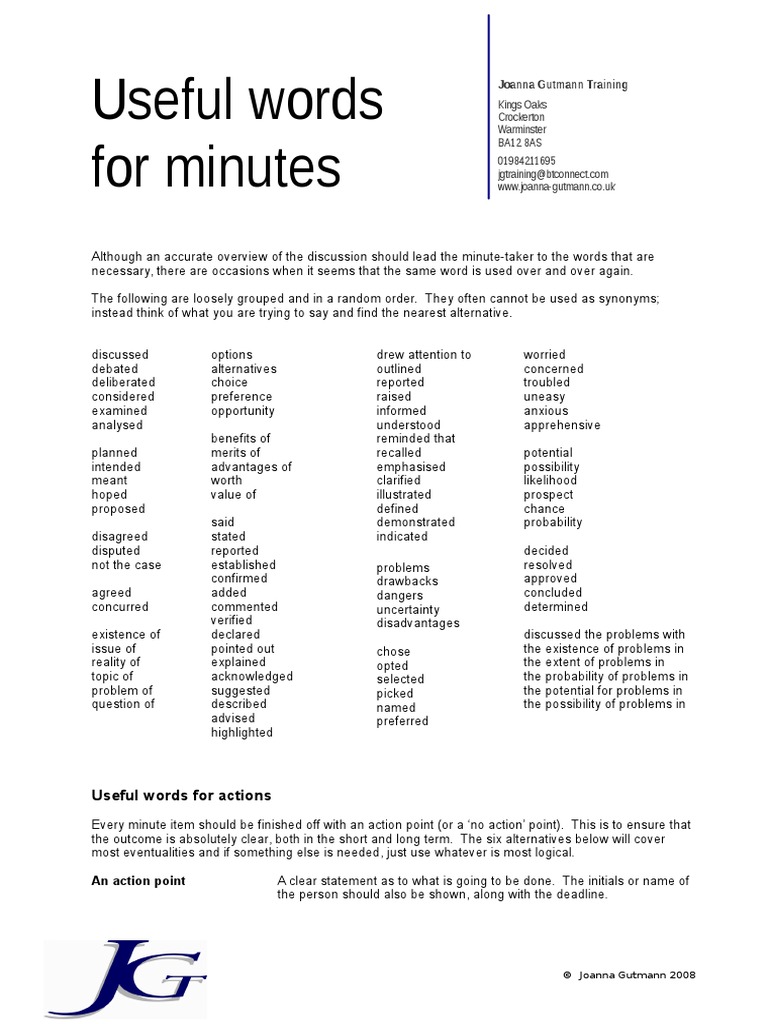 Useful Words For Minutes | PDF