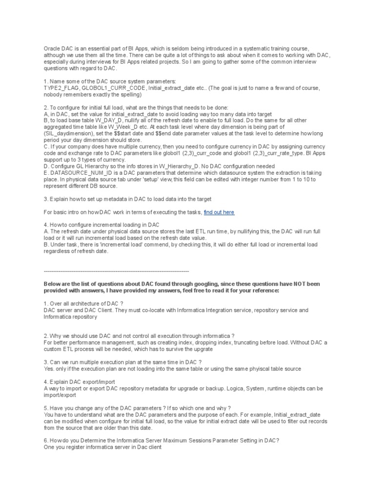 DAC Interview Questions | PDF | Oracle Database | Database Index