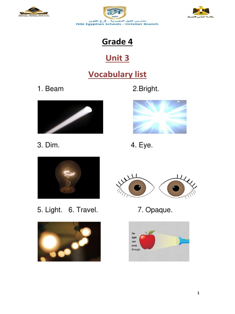 Unit 3 Vocabulary List: Grade 4 | PDF