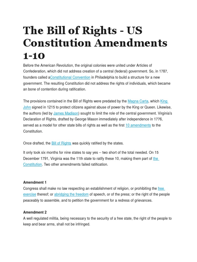 The Bill of Rights - US Constitution Amendments 1-10: Constitutional ...