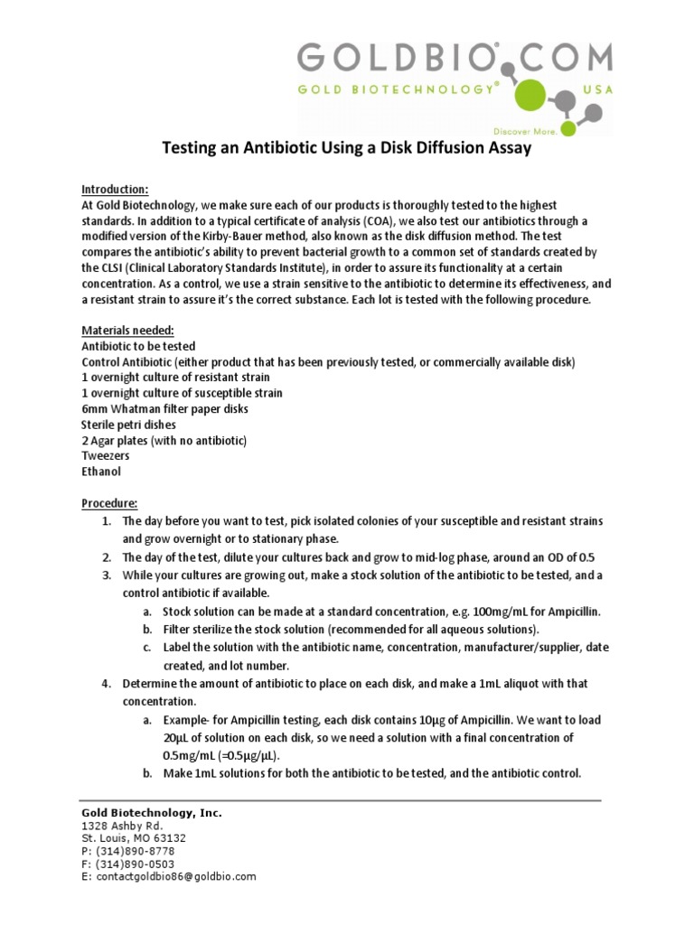 Disk Diffusion Assay Protocol | PDF | Microbiology | Clinical Pathology