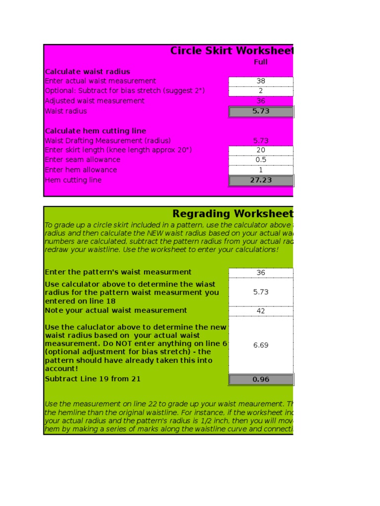 Circle Skirt Pattern Grading Guide | PDF