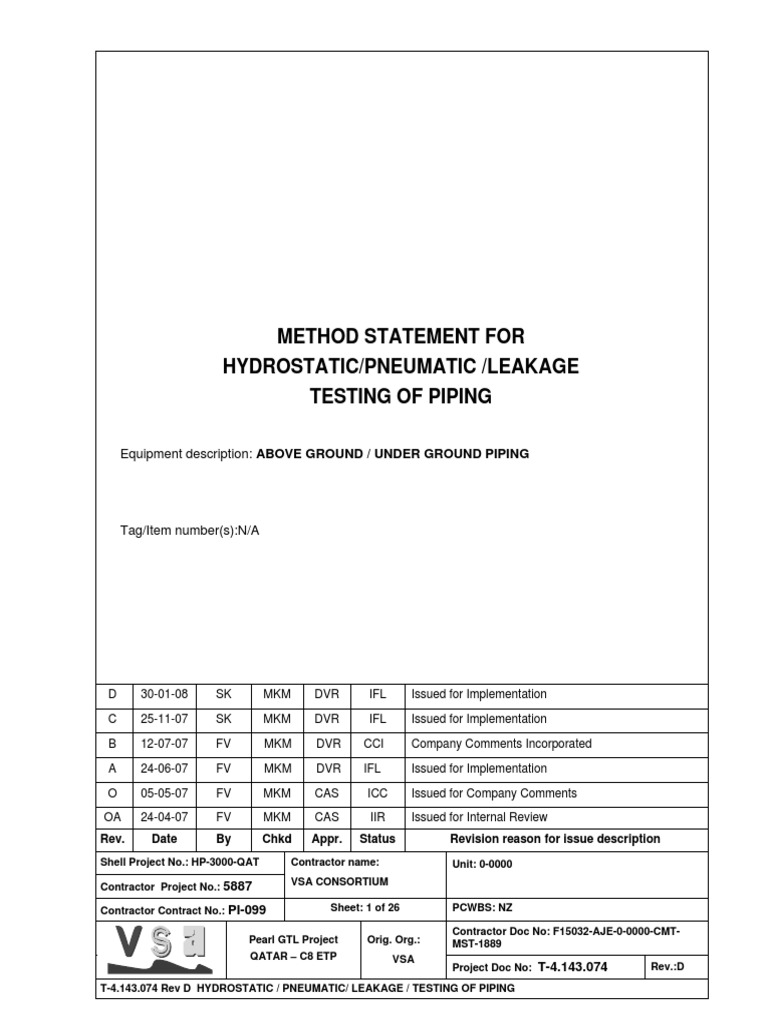 Hydro Testing | PDF | Leak | Pipe (Fluid Conveyance)