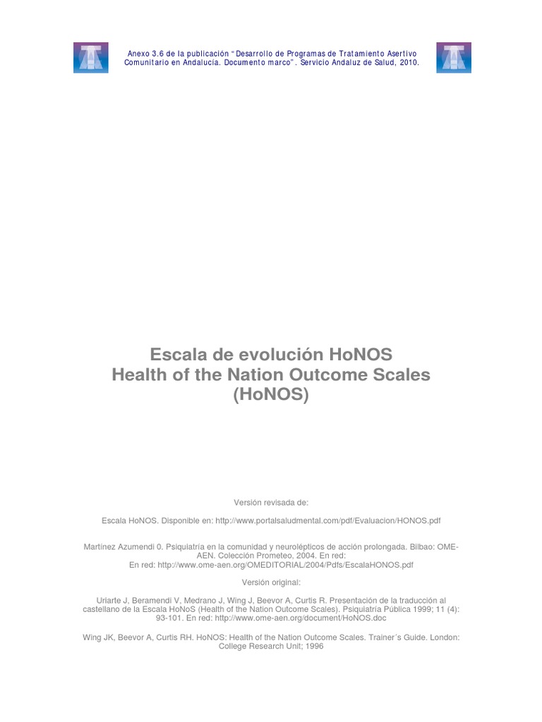 Anexo 3-6 HONOS | PDF | Depresión (estado de ánimo) | Autolesiones