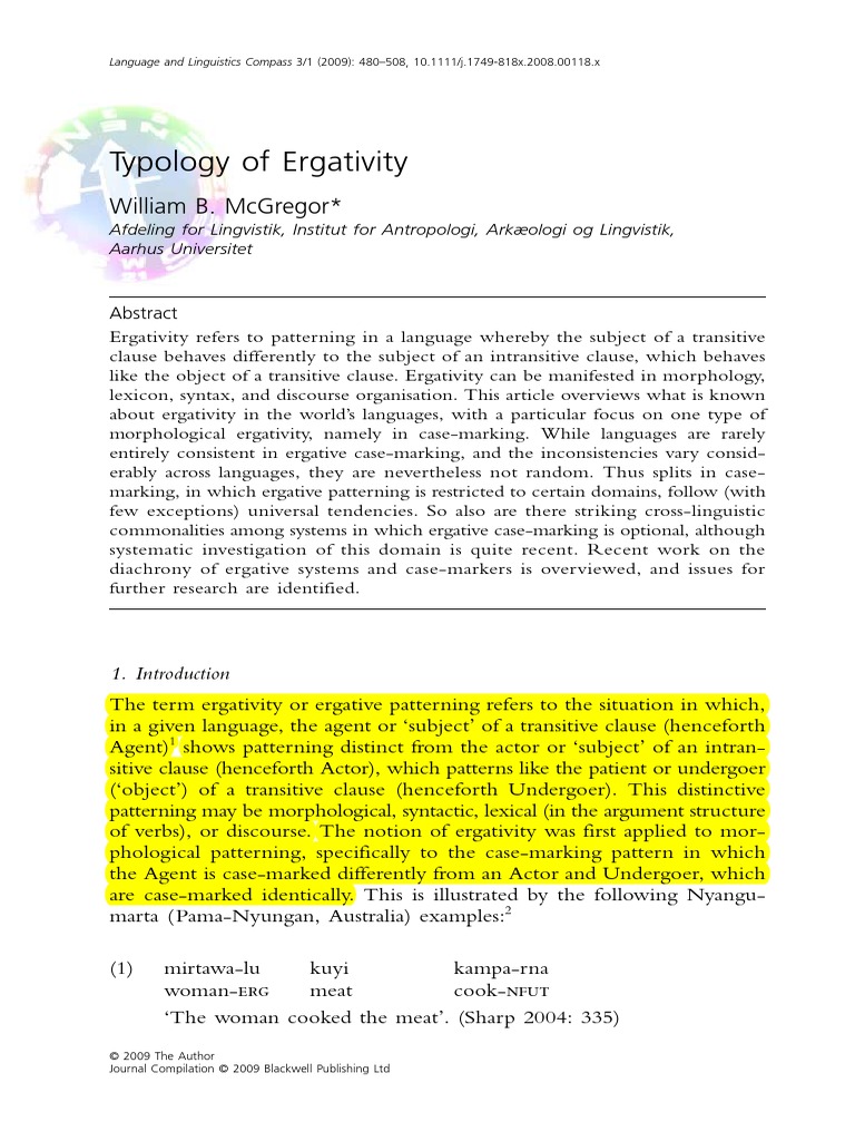 McGregor Ergativity | PDF | Grammatical Tense | Syntax