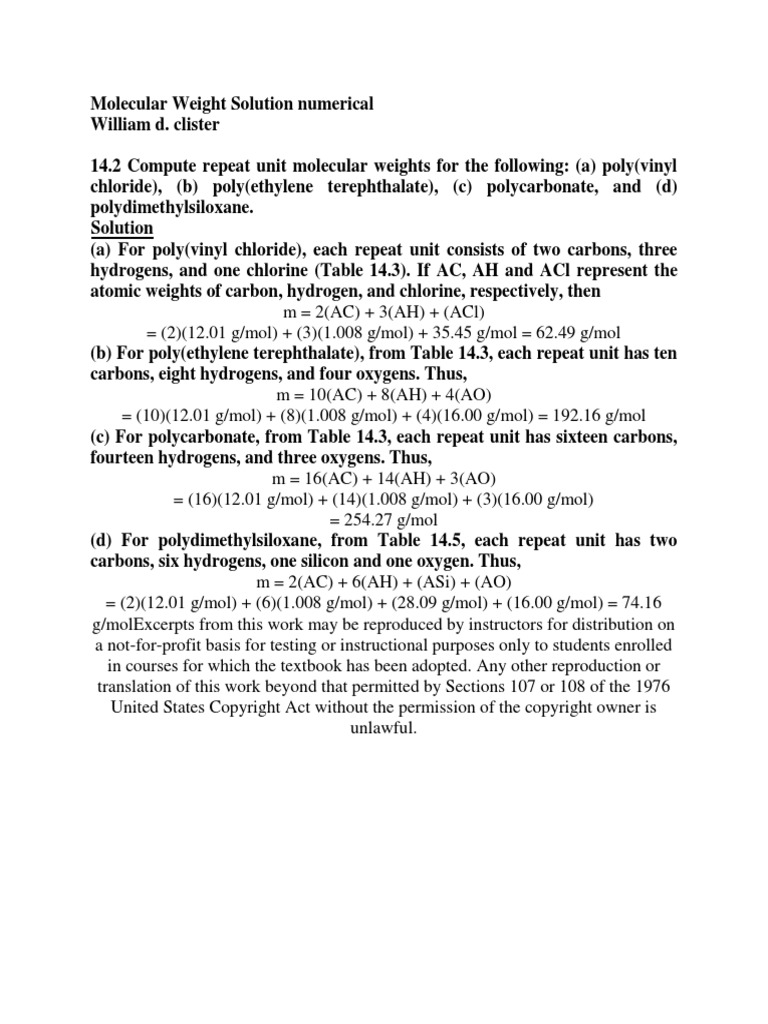 Molecular Weight | PDF | Mole (Unit) | Hydrogen