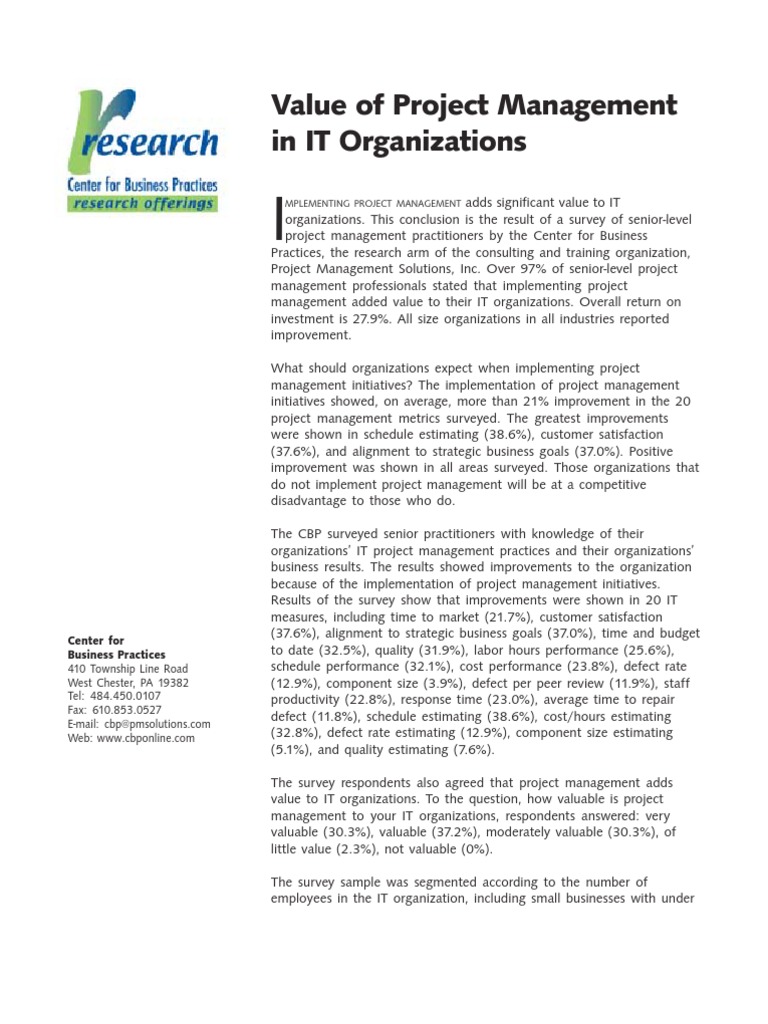 Project Management Value in IT | PDF | Project Management | Customer ...