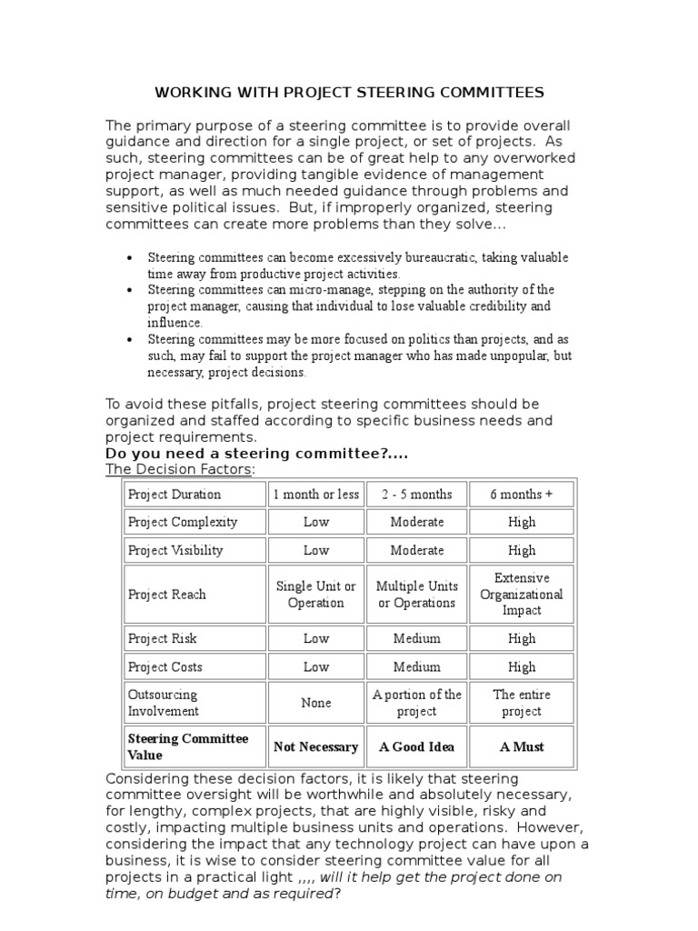 Working With Project Steering Committees | PDF | Committee | Project ...