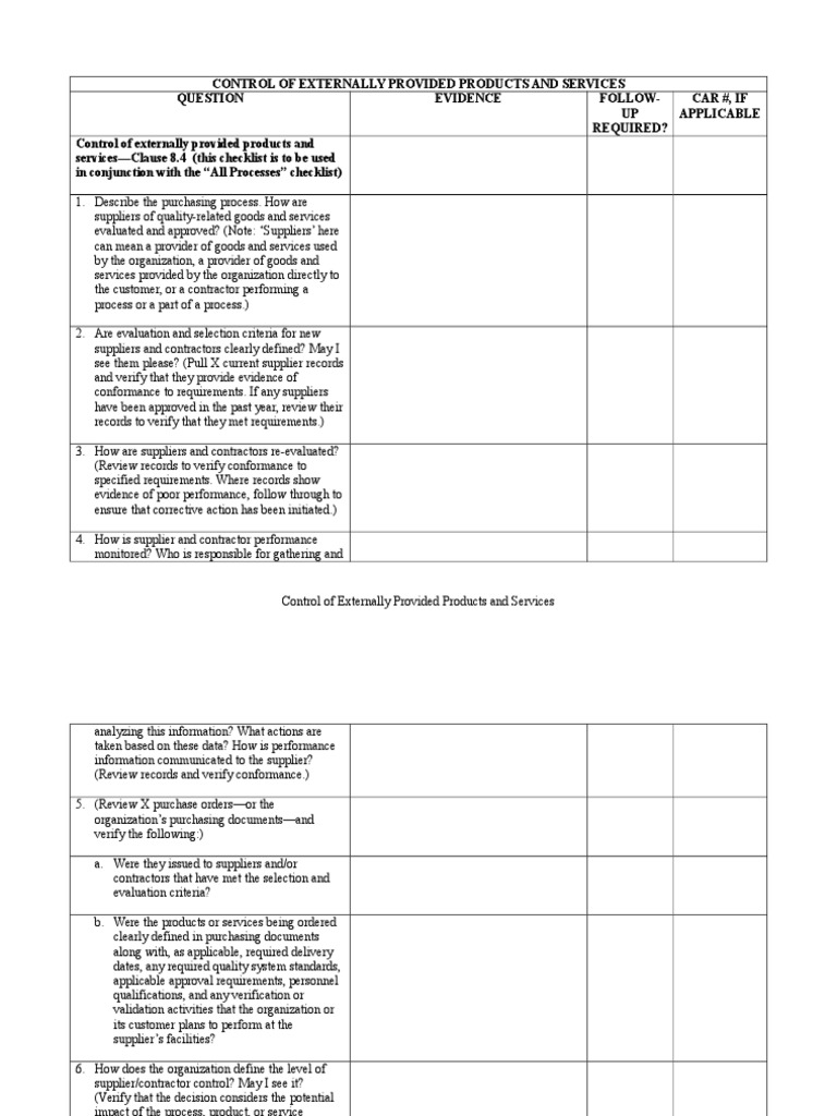 Externally Provided Products and Services Checklist | PDF | Verification And Validation | Supply ...