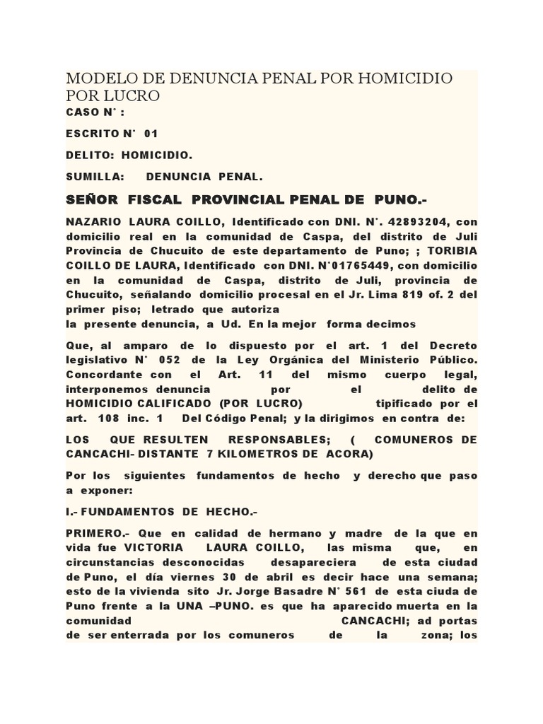 Modelos de Denuncia | PDF