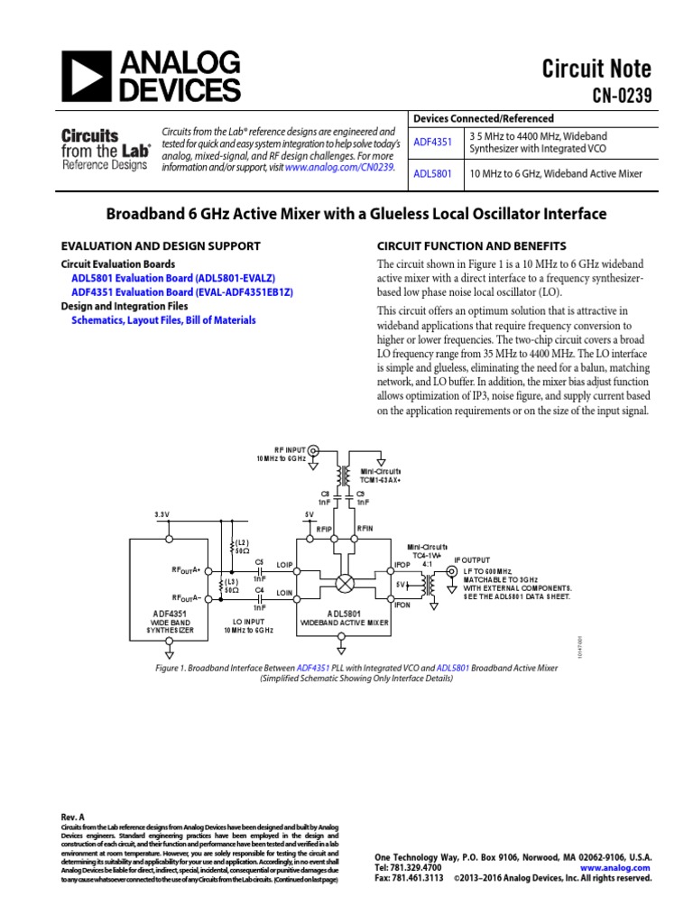 Adf PLL Adf 4351 Adl5801 CN0239 | PDF | Analog Devices | Inductor