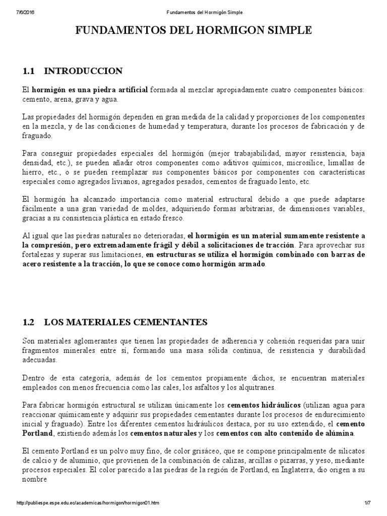 Fundamentos Del Hormigón Simple | PDF | Cemento | Hormigón