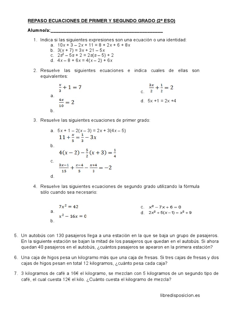 Repaso Ecuaciones 2 ESO | PDF