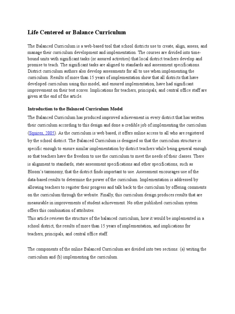 Life Centered or Balance Curriculum: Introduction To The Balanced ...
