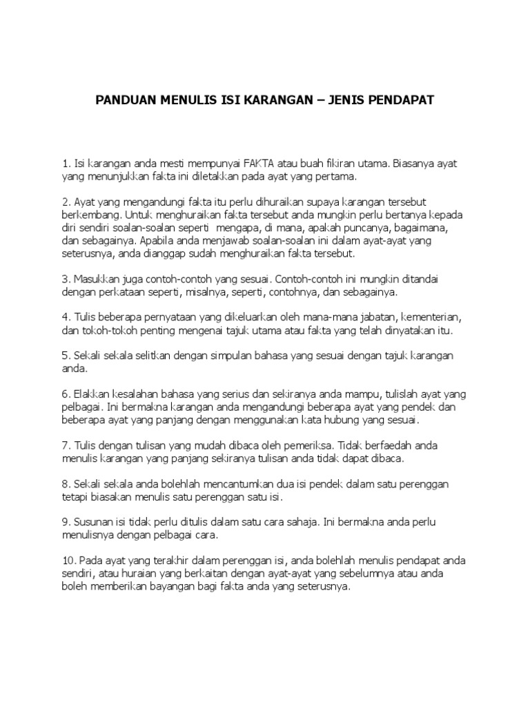 Panduan Menulis Isi Karangan Pendapat | PDF