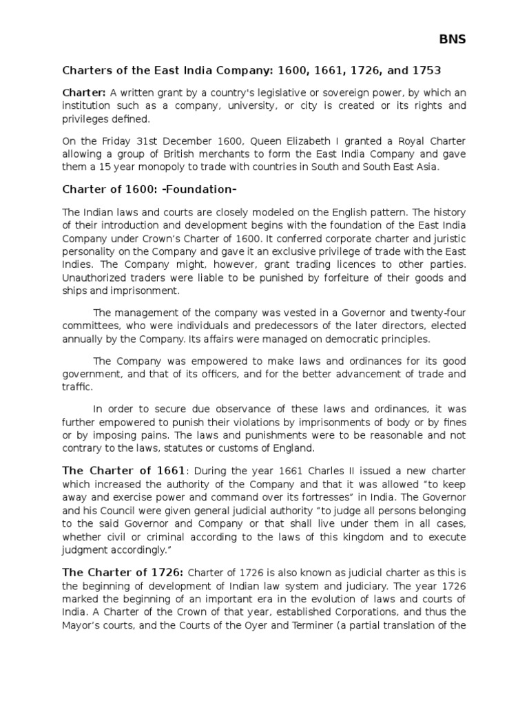 A-Chaters of The East India Company-1600, 1661, 1726, and 1753 ...