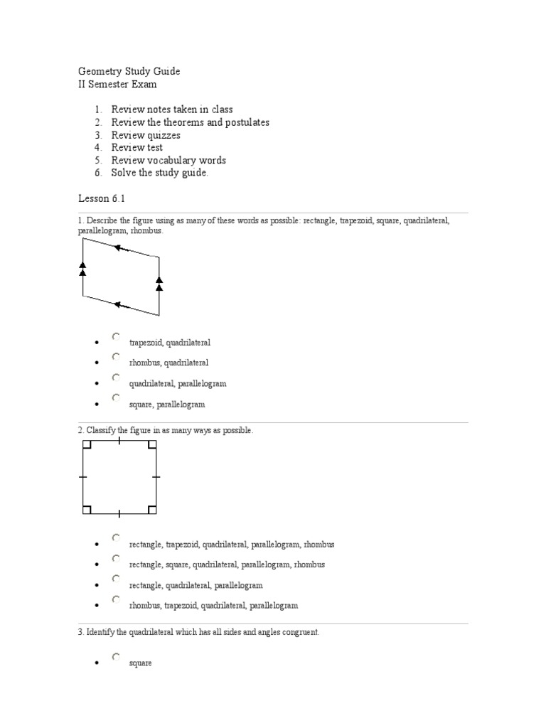 Geometry Study Guide | PDF | Rectangle | Perpendicular