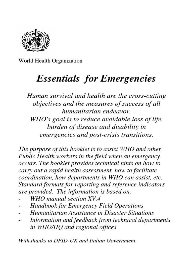 Emergency Essentials | PDF | World Health Organization | Emergency