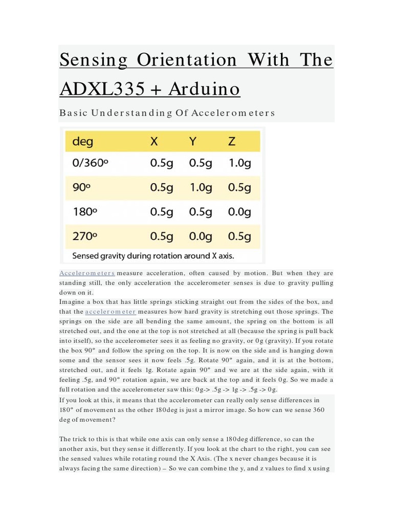Sensing Orientation With The ADXL335 + Arduino | PDF | Accelerometer ...