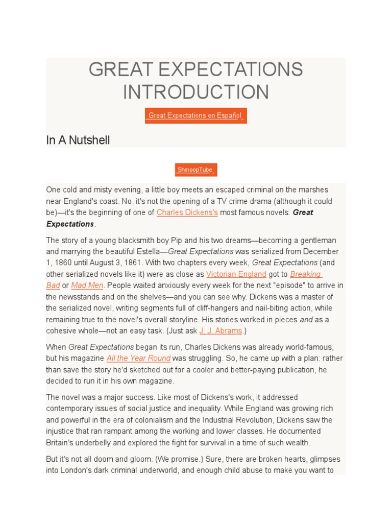 Great Expectations Introduction | PDF | Great Expectations | Estella ...