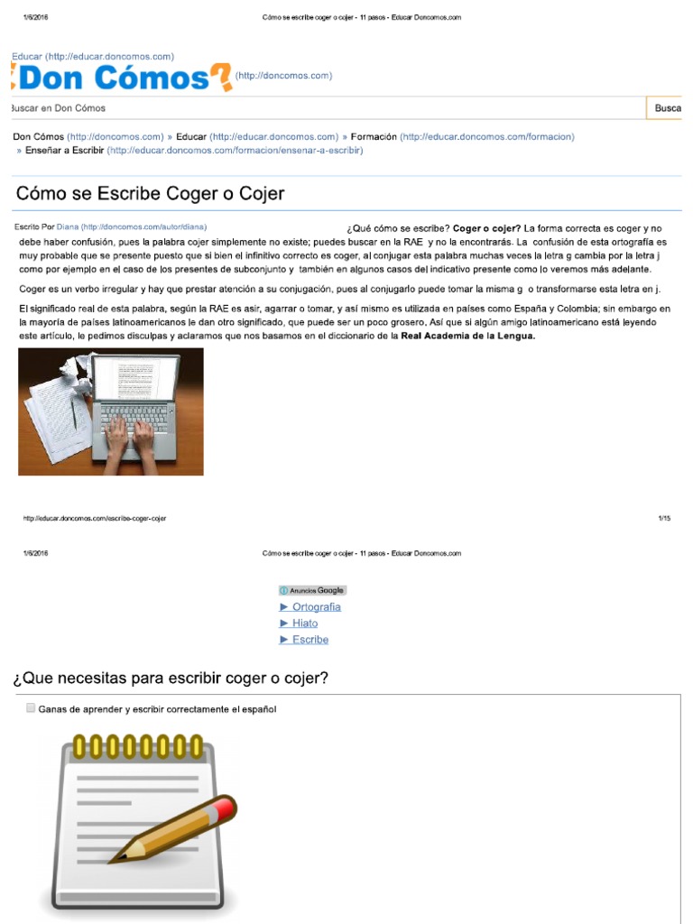 Cómo Se Escribe Coger o Cojer - 11 Pasos - Educar Doncomos | PDF