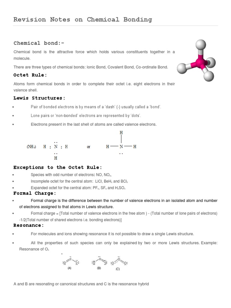 Revision Notes On Chemical Bonding | PDF | Ionic Bonding | Chemical Bond