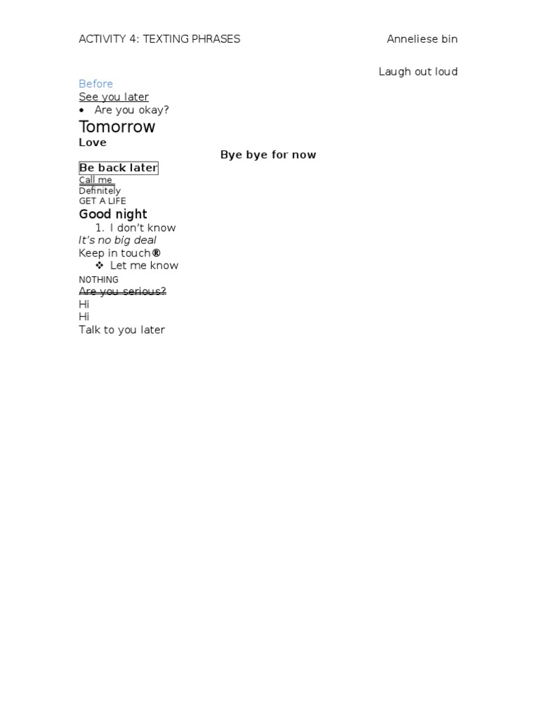 Common Texting Phrases List | PDF | Self-Improvement | Wellness