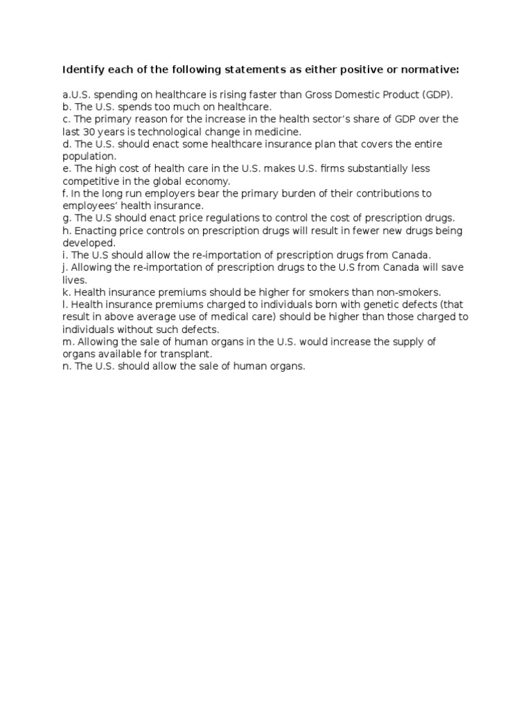 Positive and Normative Statements Worksheet | PDF