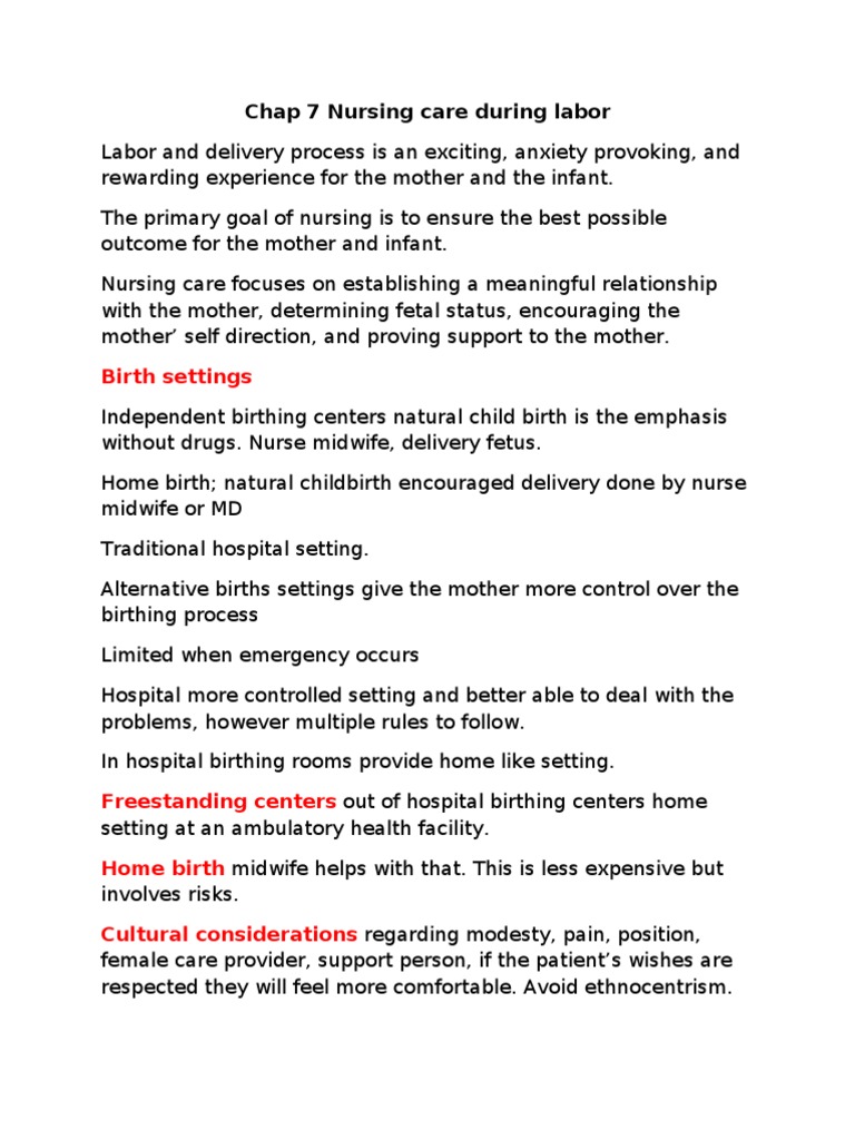 Chap 7 Nursing Care During Labor | PDF | Childbirth | Health Sciences