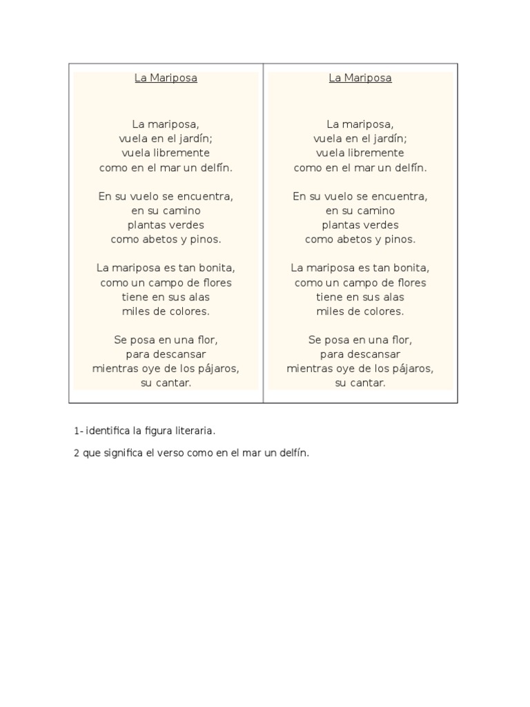 Poema sobre la Mariposa en el Jardín | PDF