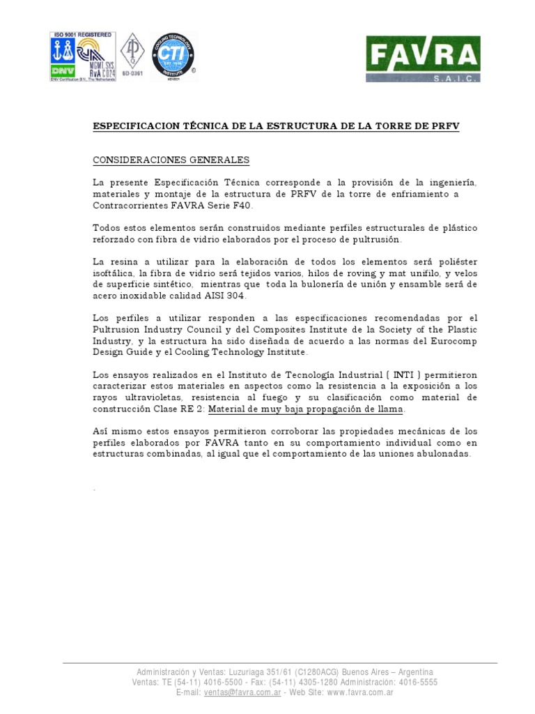 Estructura PRFV y Referencias Torre de Enfriamiento | PDF | Acero ...