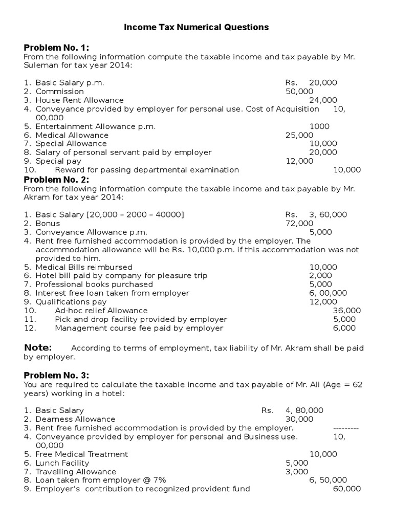 Income Tax Numerical Problems and Solutions | PDF | Employment | Taxes