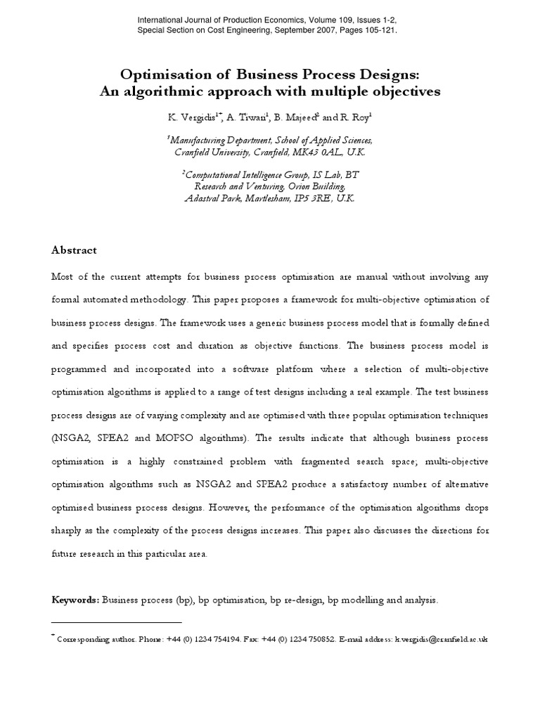Multi-Objective Business Process Optimization | PDF | Mathematical Optimization | Business Process