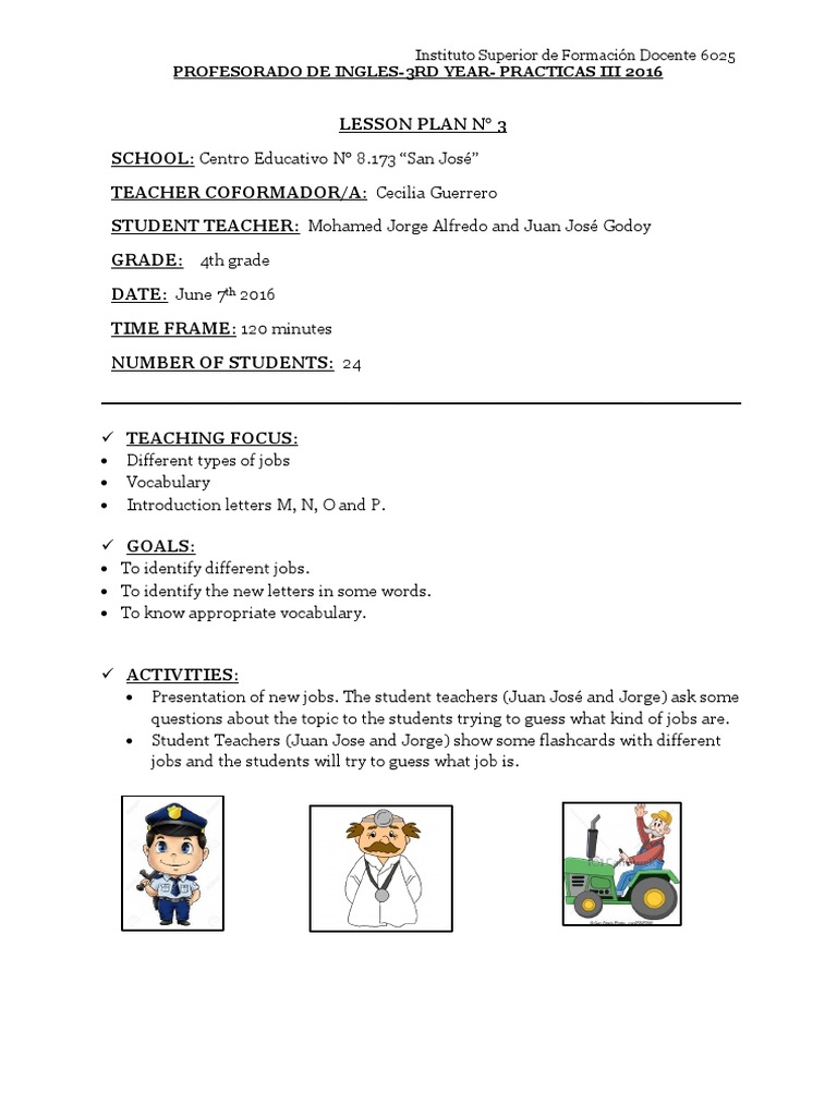 4th Grade English Lesson Plan: Jobs | PDF | Foreign Language Studies