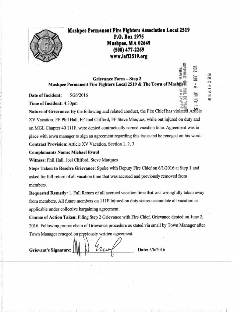 Mashpee Fire Union Grievance | PDF