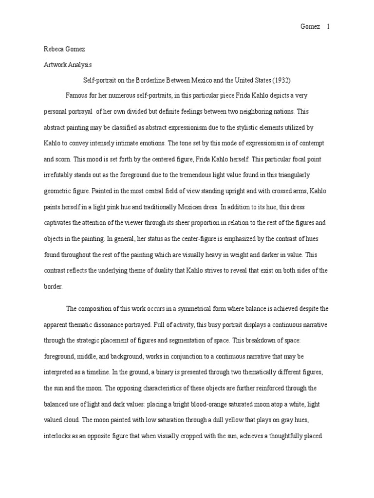 Frida Kahlo Art Analysis | PDF | Paintings | Composition (Visual Arts)