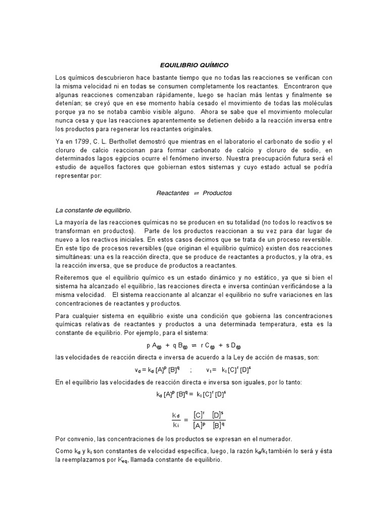 Equilibrio químico | PDF | Equilibrio químico | Velocidad de reacción