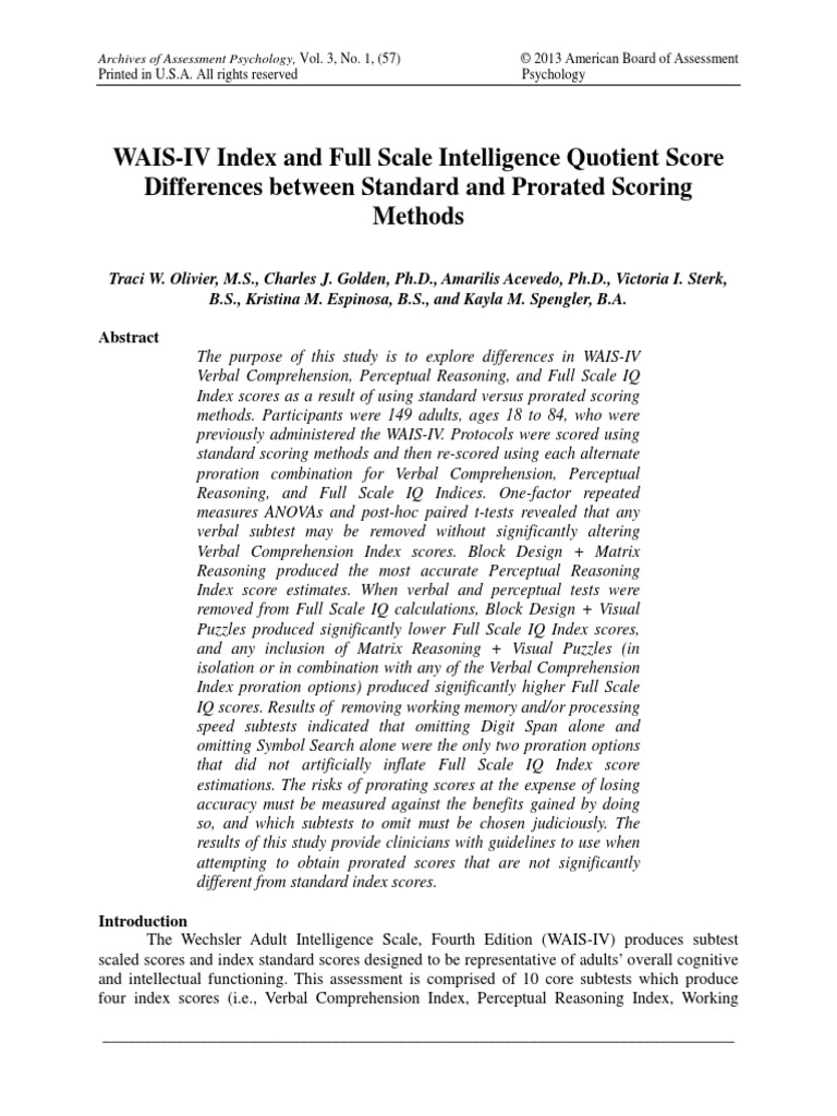 Standard Scoring | PDF | Wechsler Adult Intelligence Scale ...